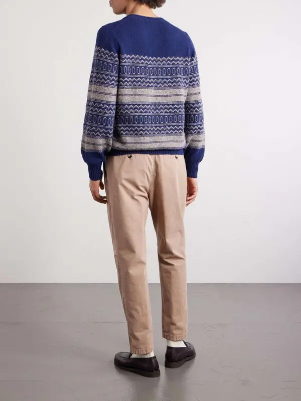Brunello Cucinelli Fair Isle Brushed-knit Alpaca-blend Crewneck Sweater - Navy