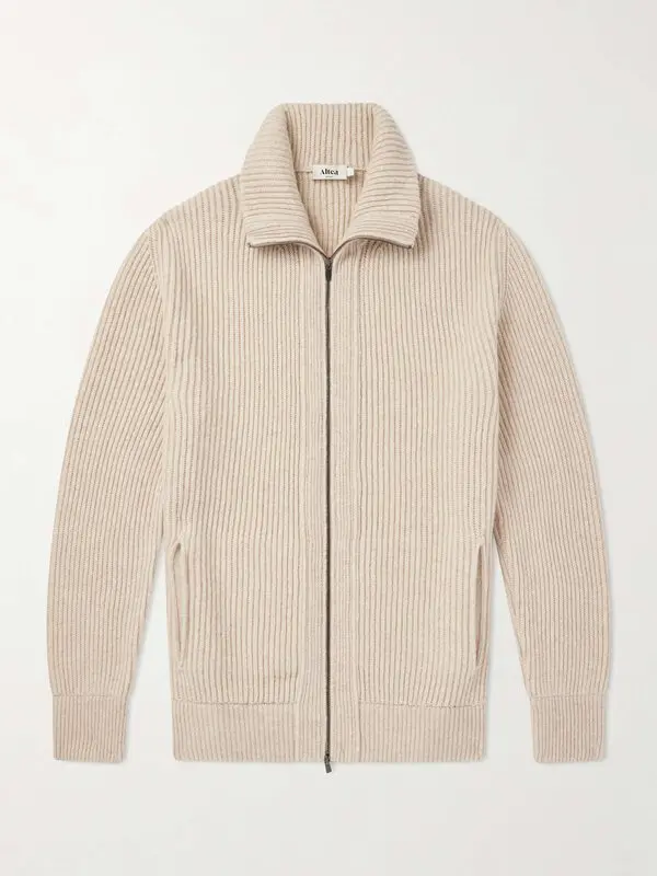 Altea Ribbed Virgin Wool Cardigan - Beige