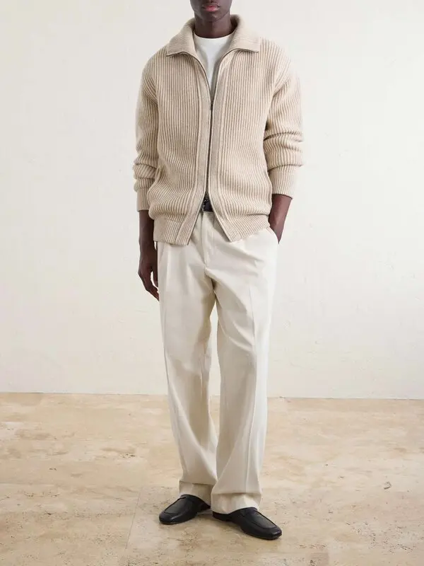 Altea Ribbed Virgin Wool Cardigan - Beige