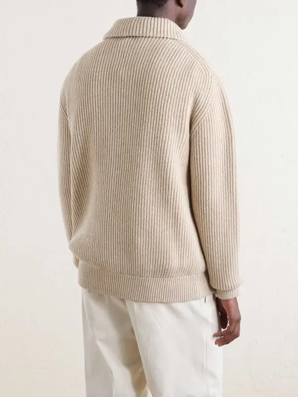 Altea Ribbed Virgin Wool Cardigan - Beige