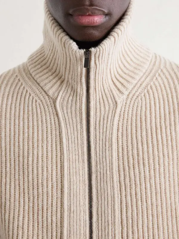 Altea Ribbed Virgin Wool Cardigan - Beige
