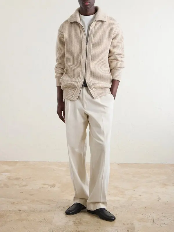 Altea Ribbed Virgin Wool Zip-up Cardigan