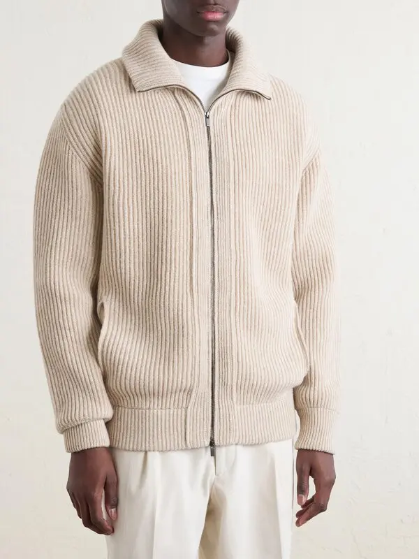 Altea Ribbed Virgin Wool Zip-up Cardigan