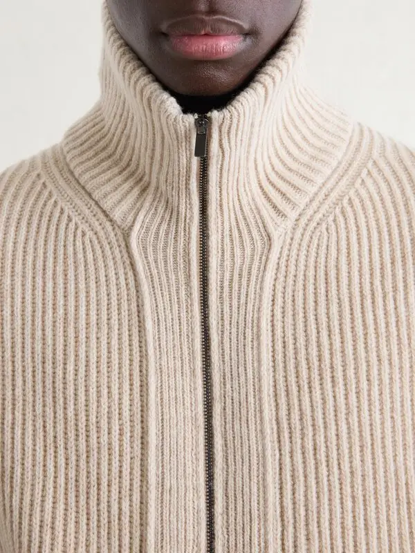 Altea Ribbed Virgin Wool Zip-up Cardigan