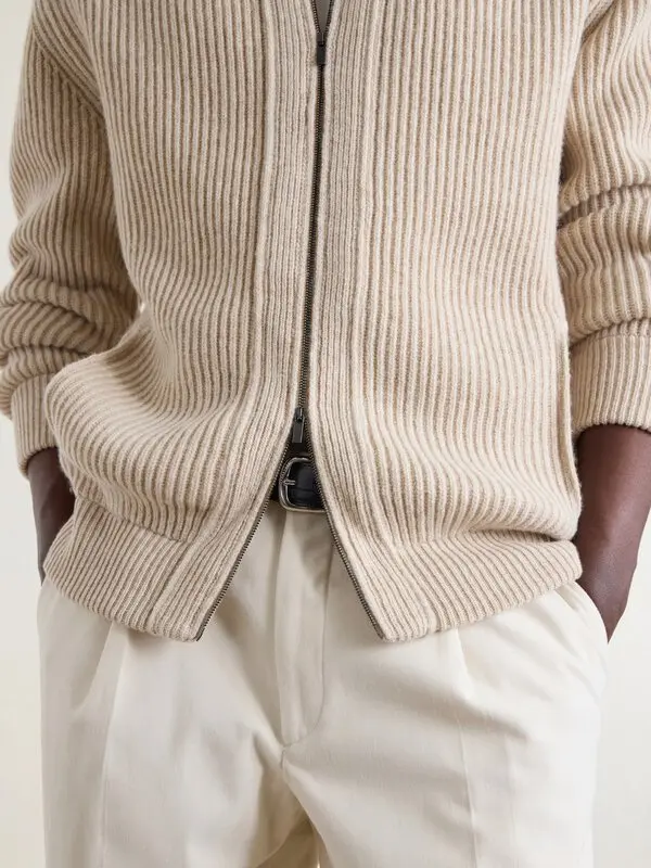 Altea Ribbed Virgin Wool Zip-up Cardigan