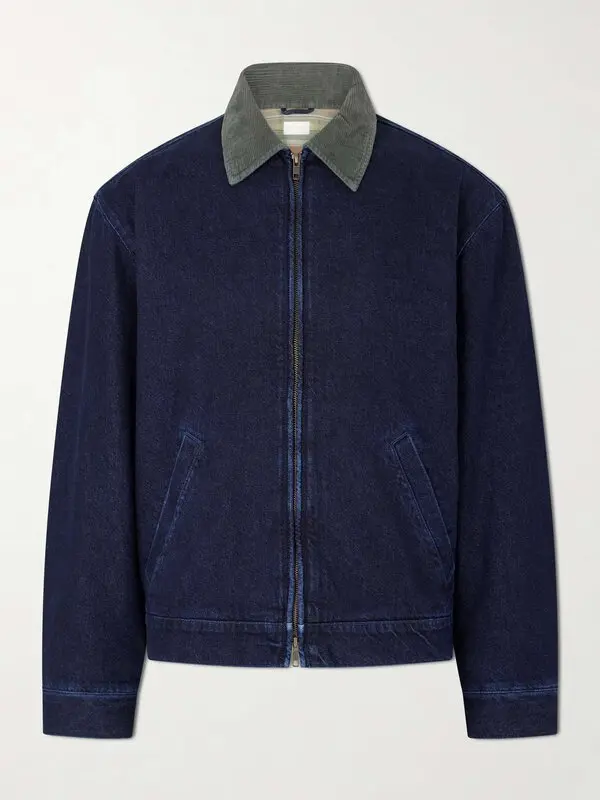 Aimé Leon Dore Corduroy-trimmed Denim Jacket - Navy