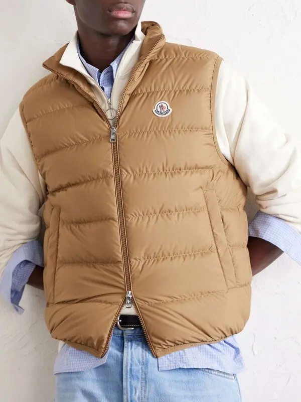 Moncler Quilted Shell Down Gilet With Logo Appliqu