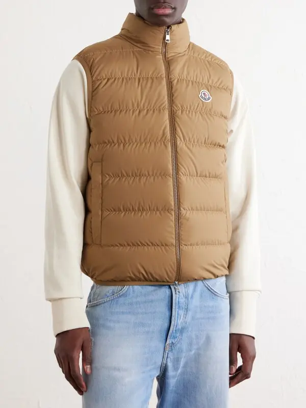 Moncler Quilted Shell Down Gilet With Logo Appliqu
