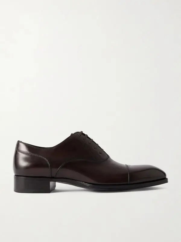 TOM FORD Elkan Burnished-leather Oxford Shoes - Brown