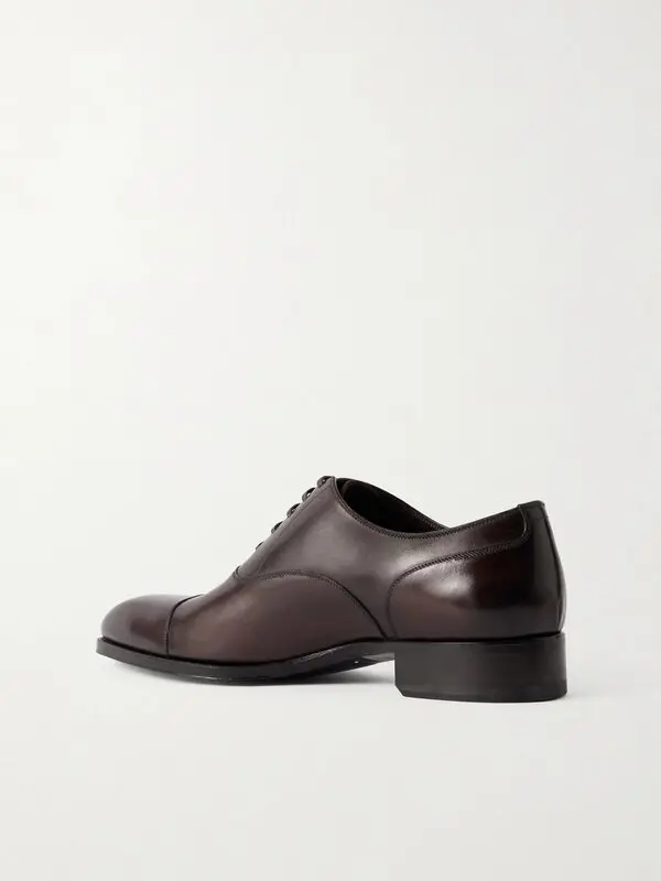 TOM FORD Elkan Burnished-leather Oxford Shoes - Brown