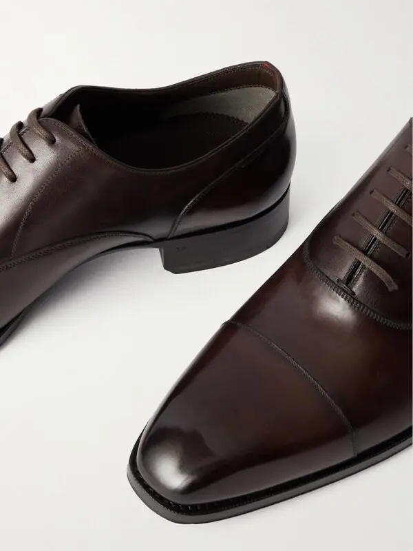 TOM FORD Elkan Burnished-leather Oxford Shoes - Brown