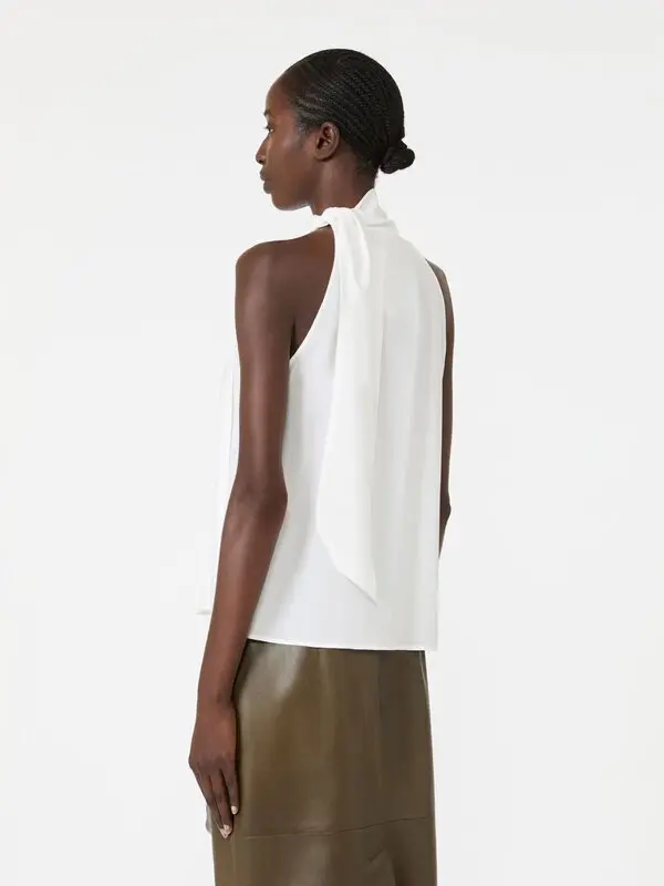 Max Mara Sleeveless Crepe De Chine Top With Plissé Detail