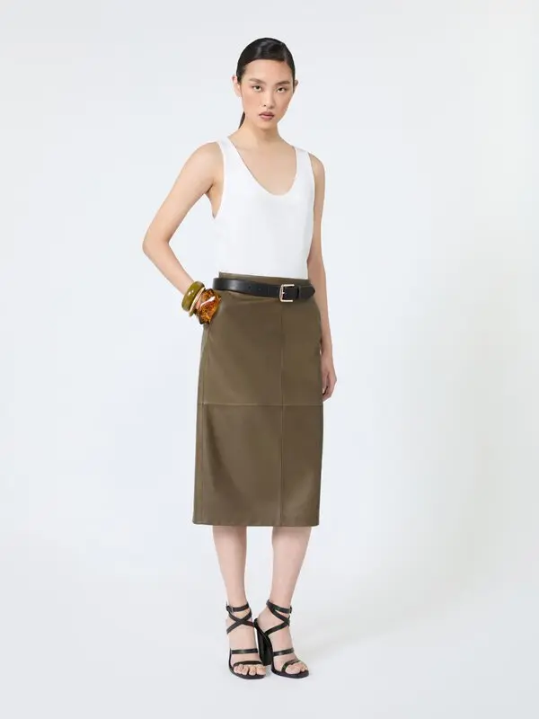 Max Mara Natural Nappa Leather Pencil Skirt