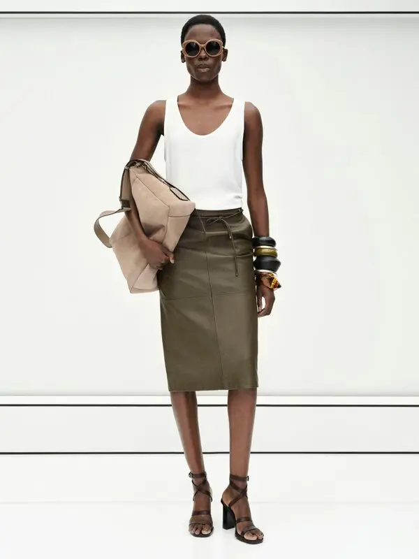 Max Mara Natural Nappa Leather Pencil Skirt