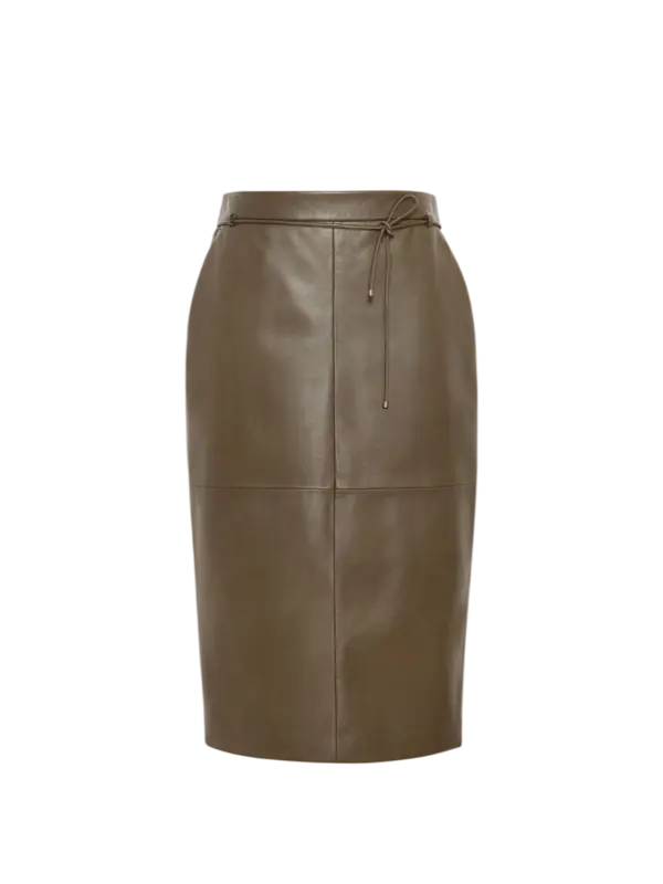 Max Mara Natural Nappa Leather Pencil Skirt - Kaki