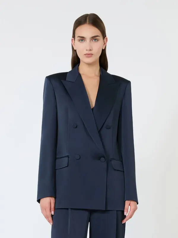 Max Mara Double-breasted Satin Blazer - Midnightblue