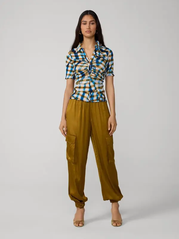 Diane Von Furstenberg Zoey Reversible Top - Sea Palm Crete Blue And Picnic Plaid Corfu