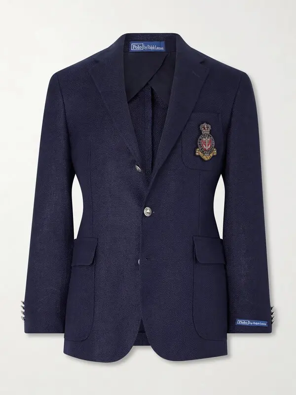 Polo Ralph Lauren Logo-embroidered Linen-hopsack Blazer - Blue