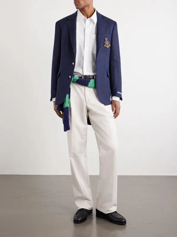 Polo Ralph Lauren Logo-embroidered Linen-hopsack Blazer - Blue