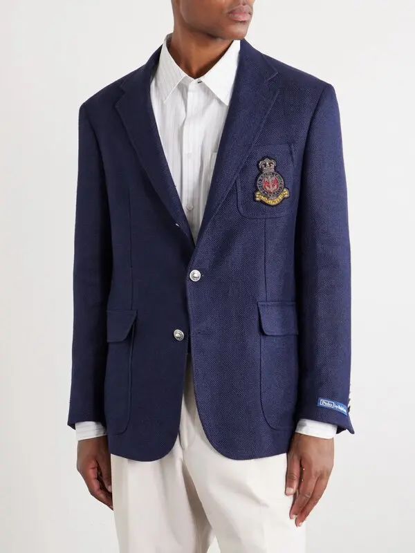 Polo Ralph Lauren Logo-embroidered Linen-hopsack Blazer - Blue