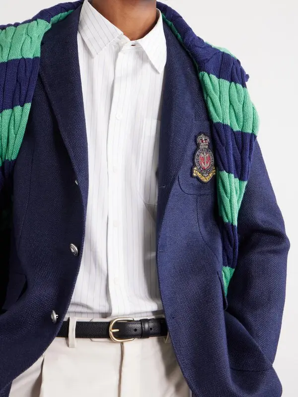 Polo Ralph Lauren Logo-embroidered Linen-hopsack Blazer - Blue