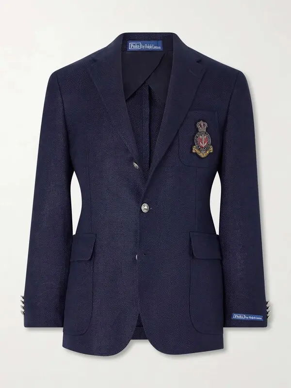 Polo Ralph Lauren Logo-embroidered Linen-hopsack Blazer - Navy