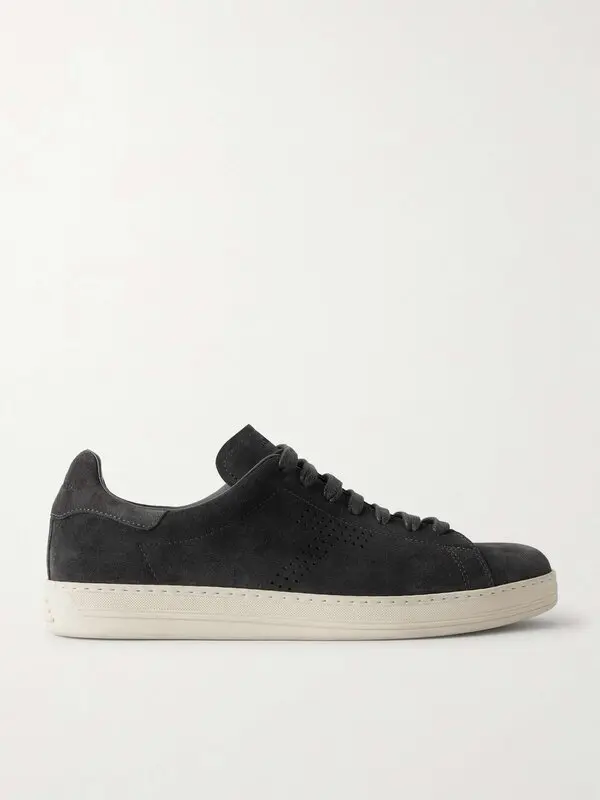 TOM FORD Warwick Perforated Suede Sneakers - Gray