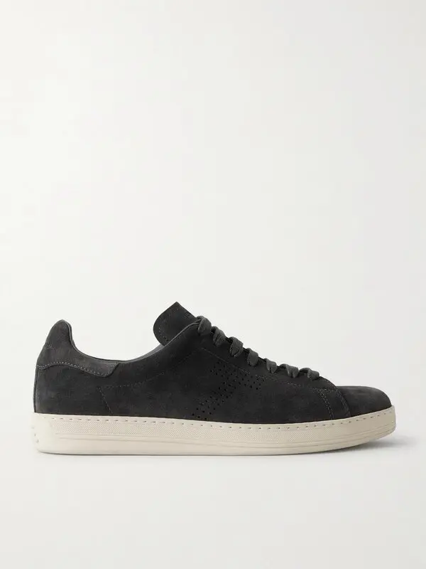 TOM FORD Warwick Perforated Suede Sneakers - Gray