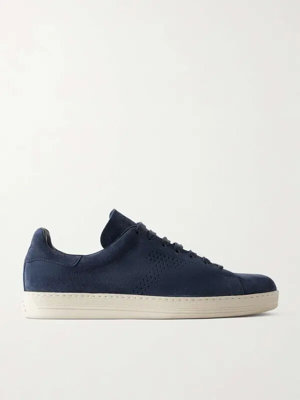 TOM FORD Warwick Perforated Suede Sneakers - Navy