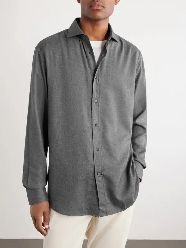 Brunello Cucinelli Herringbone Cotton And Lyocell-blend Shirt