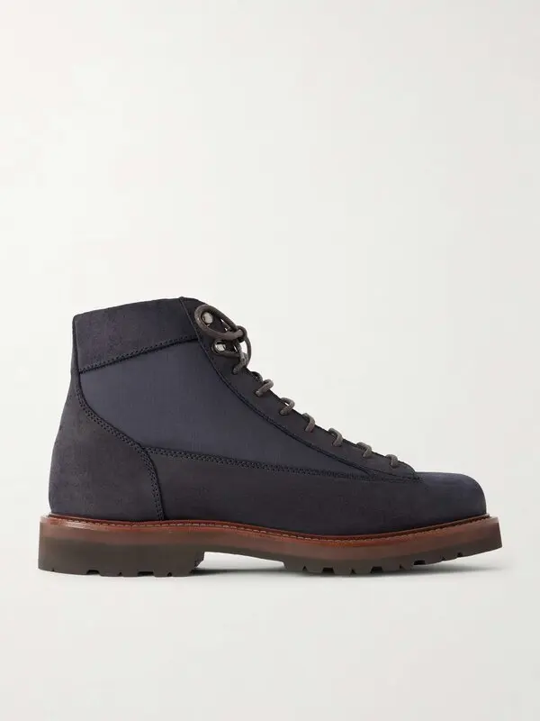 Brunello Cucinelli Nylon-trimmed Suede Hiking Boots - Navy