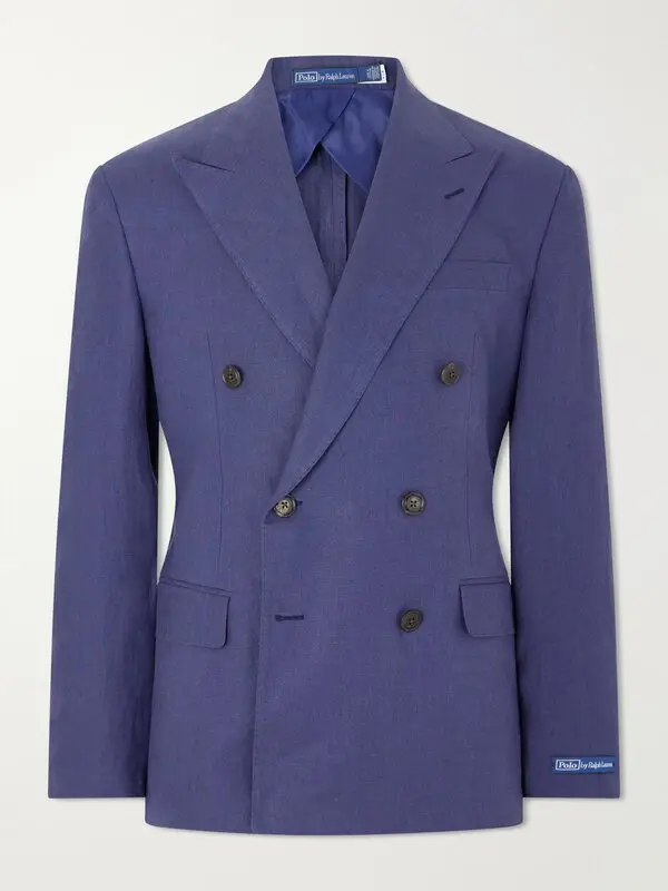 Polo Ralph Lauren Double-breasted Linen Suit Jacket - Blue