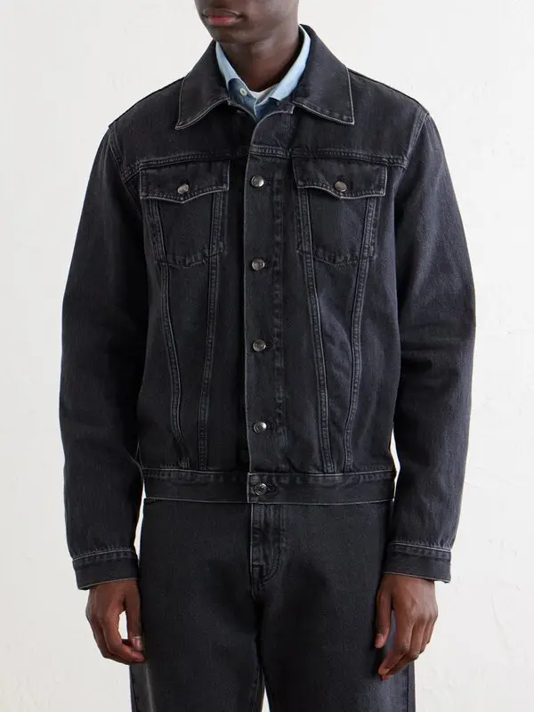 Canali Leather-trimmed Denim Jacket