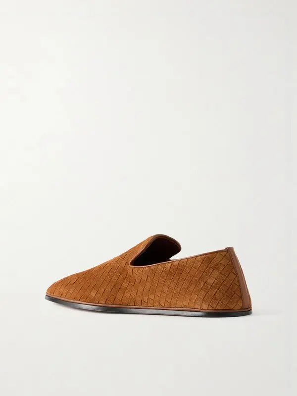 Bottega Veneta Palazzo Intrecciato Suede Loafers - Brown