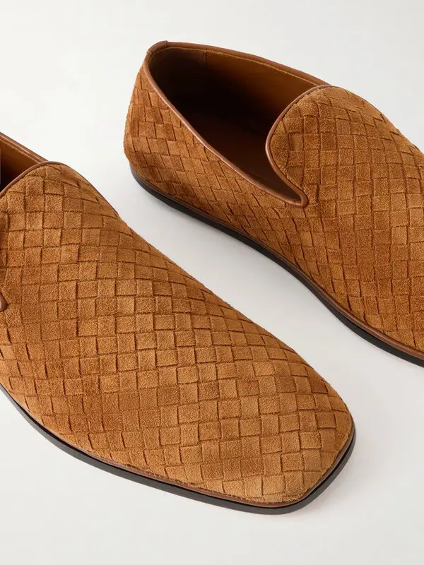 Bottega Veneta Palazzo Intrecciato Suede Loafers - Brown