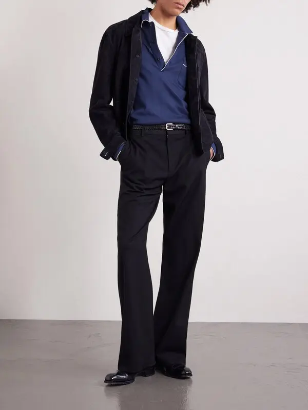 TOM FORD Piped Silk And Cotton-blend Piqué Polo Shirt - Blue