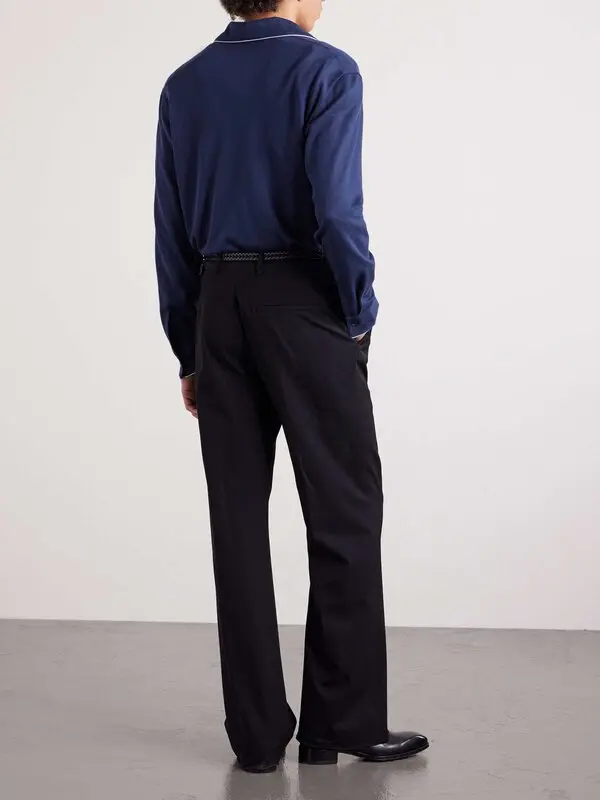 TOM FORD Piped Silk And Cotton-blend Piqué Polo Shirt - Navy