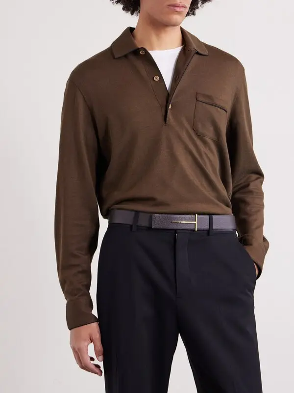 TOM FORD Piped Silk And Cotton-blend Piqué Polo Shirt