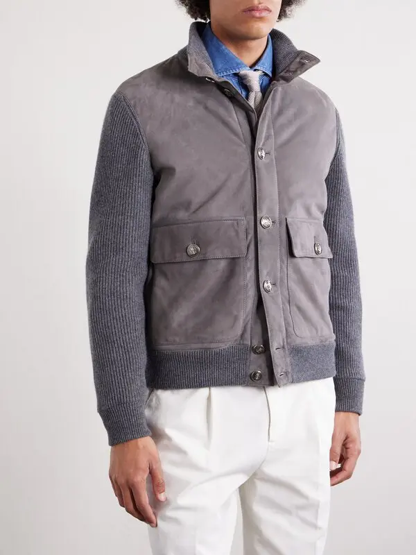 Brunello Cucinelli Suede And Knitted Cashmere Jacket