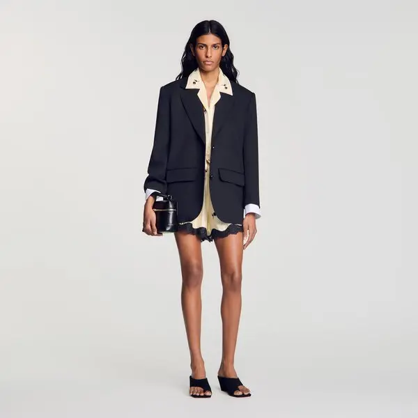 Sandro Mixed-material Satin Jacket - Black