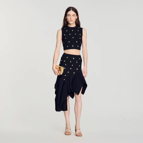 Sandro Studded Knit Skirt - Black