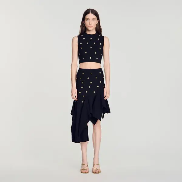Sandro Studded Asymmetrical Knit Skirt