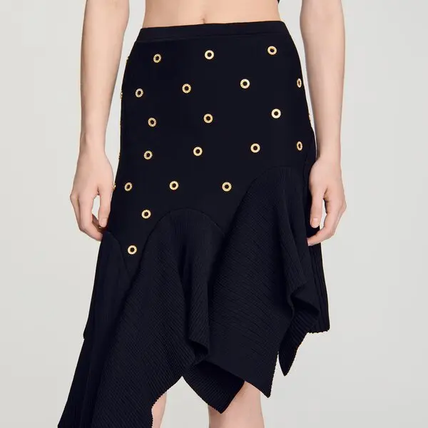 Sandro Studded Asymmetrical Knit Skirt
