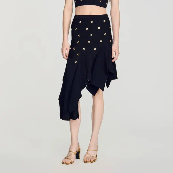 Sandro Studded Asymmetrical Knit Skirt