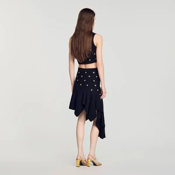 Sandro Studded Asymmetrical Knit Skirt