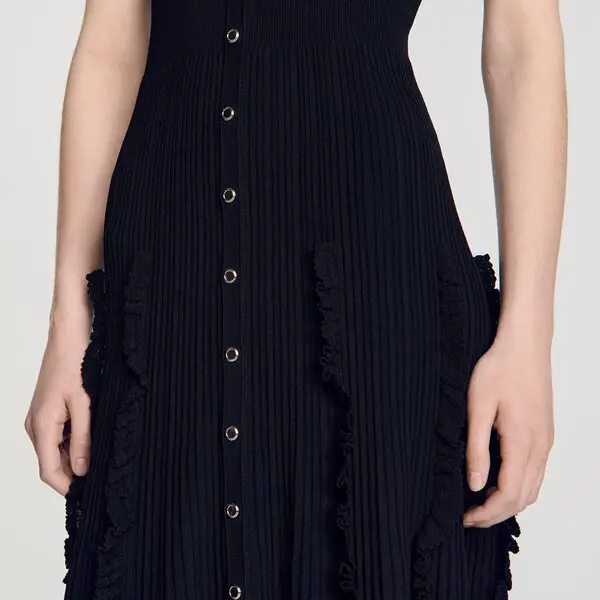Sandro Knit Maxi Dress With Ruffles