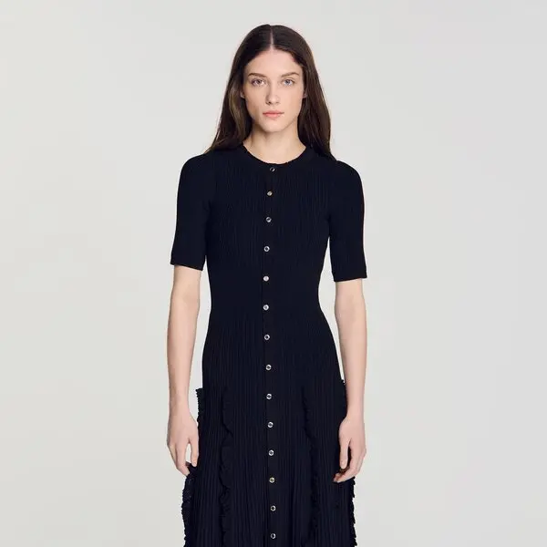 Sandro Knit Maxi Dress With Ruffles