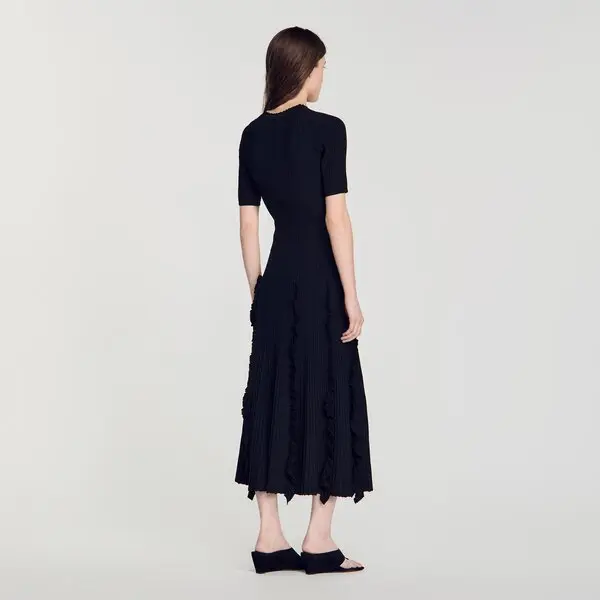 Sandro Knit Maxi Dress With Ruffles