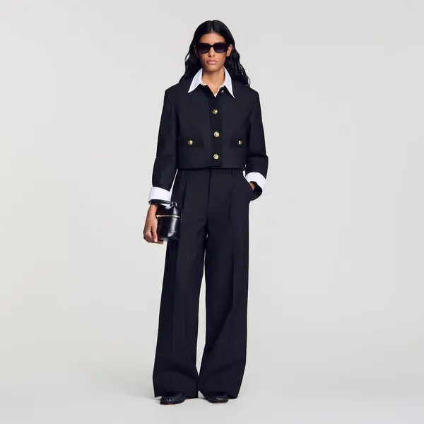 Sandro Striped Wide-leg Trousers - Black