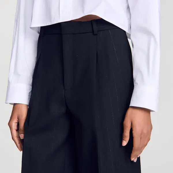 Sandro Striped High-waisted Wide-leg Trousers